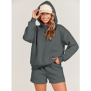 ANRABESS Women 2 Piece Outfit Oversized Hoodie Sweatshirt Shorts Lounge Sweat Set Sweatsuit Tracksuit 2025 Trendy Y2K Clothes Dark Grey Medium