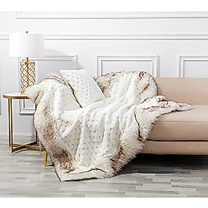 inchgrass Luxury Soft Faux Mink Fur Throw Blanket Shaggy Plush Elegant Comfortable Blanket White Long Hair for Sofa Chair Couch Living Bedding (80"x90", Elizabeth)
