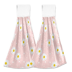 xigua Hand Wowels Pink Daisy Hand Towels for Bathroom Kitchen Hanging Hand Towels Ultra Soft and Highly Absorbent Quick-Dry Hand Towels 18.2x14in