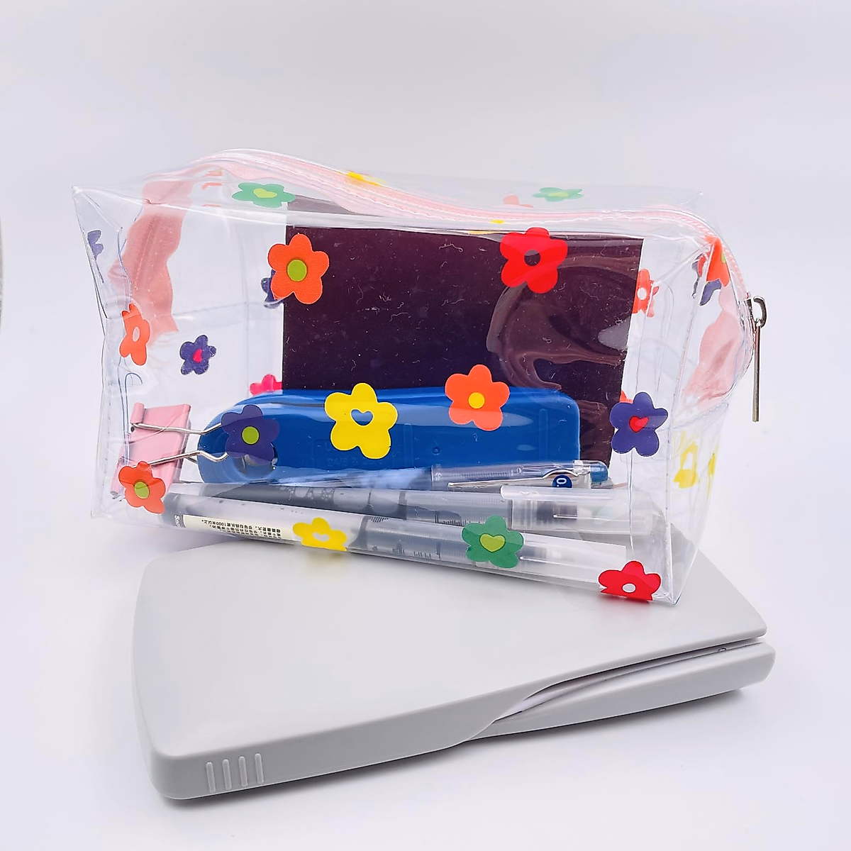 Haowuliao Cute flower Clear Makeup Pouch Or Bag,Floral Cosmetic Bag,Portable Toiletry Bags, With Zipper Travel Organizer for Women