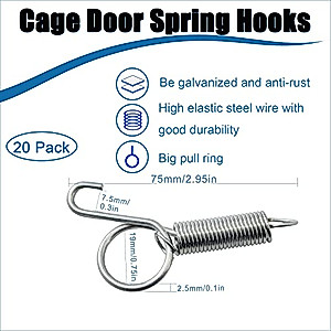 20 Pack Pet Cage Door Latch Spring Hook Quail Cage J Clips for Wire Cages The Door Latch Cat Spring Cage Latch for Fixing Wire Cage Door Pet Dog Cat Bunny Birds Hamsters