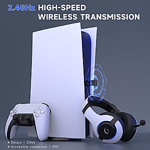 Gtheos Wireless Gaming Headset for PS5, PS4, Elden Ring, PC, Mac, Switch, Bluetooth 5.3 Gaming Headphones with Noise Canceling Microphone, 45H Battery, RGB Light, White