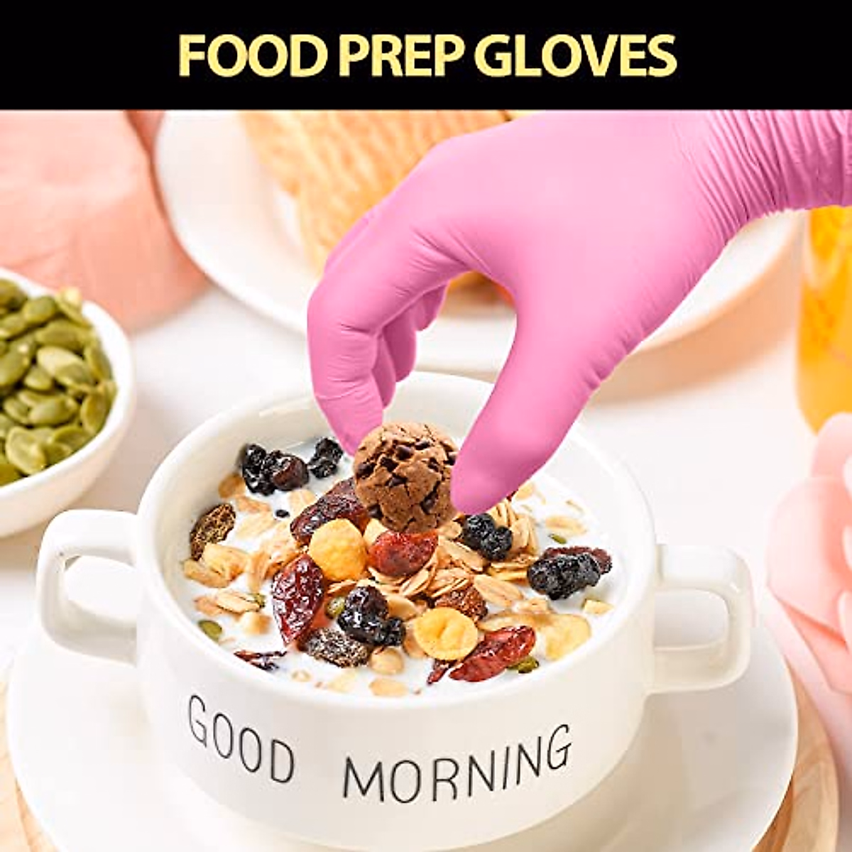 100 Pack Pink Vinyl Disposable Gloves - Latex Free and Power Free Food Grade Exam Gloves for Cleaning, Food Prep, Kitchen Use, Large