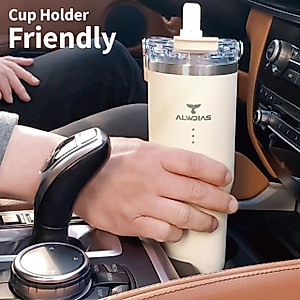 Alwdias Samsta Stainless Steel Tumbler with Handle and Straw | Leakproof Vacuum Insulated Water Bottle | Keep Cold 24H | Cup Holder Friendly Double Walled Travel Mug | 32 oz, Black