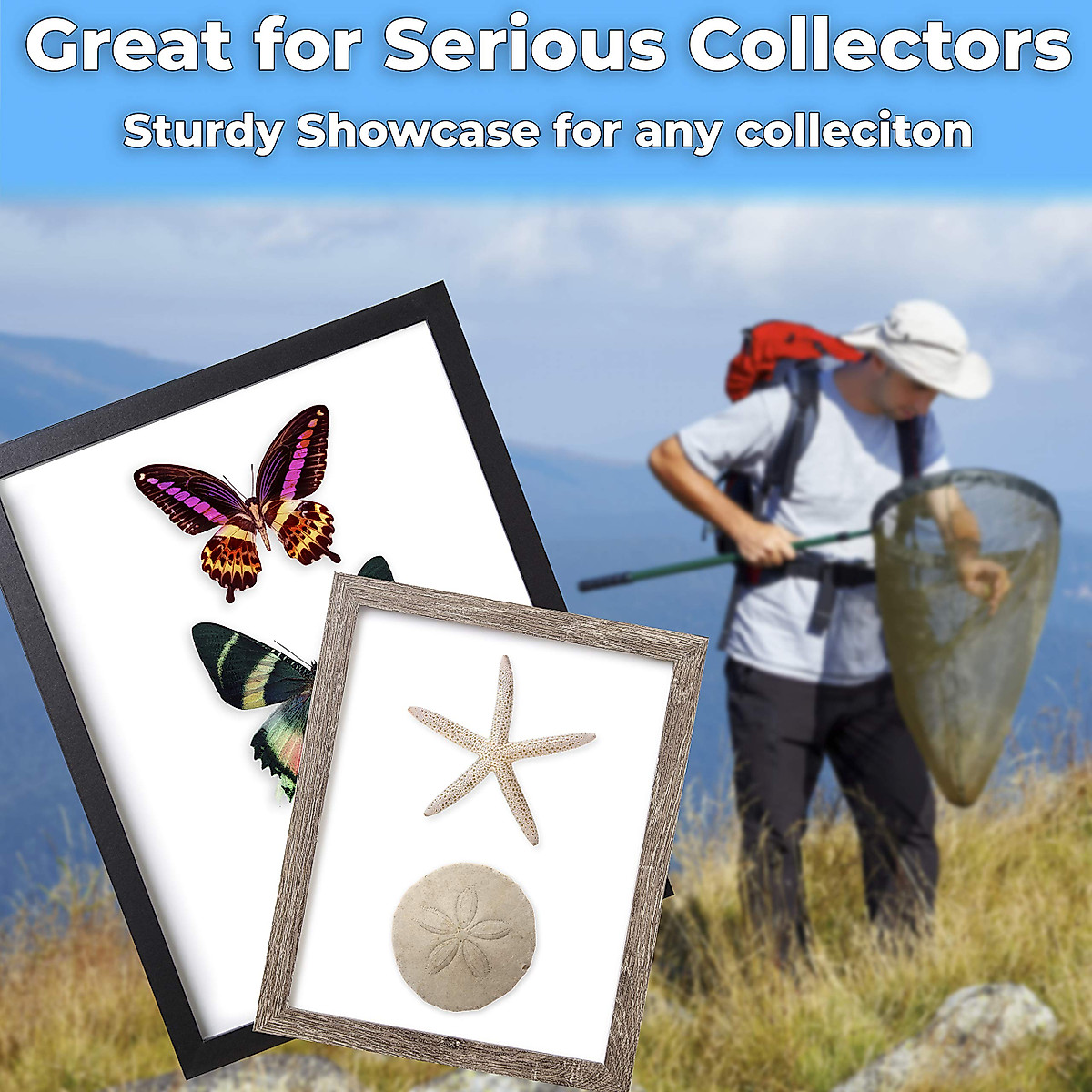 Super-Sturdy 11x14 Gray Shadow Box Frame With Glass 1pk . Large Rustic Wood Memory Box For Wedding Flowers, Jerseys, Pet Photos, Ticket Stubs or Medals