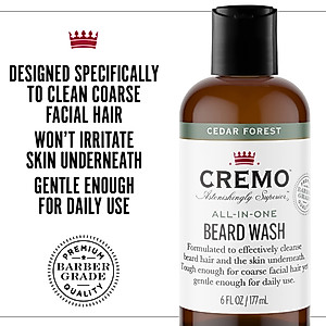Cremo Cedar Forest All-In-One Beard and Face Wash, Specifically Designed To Clean Coarse Facial Hair, 6 Fluid Oz
