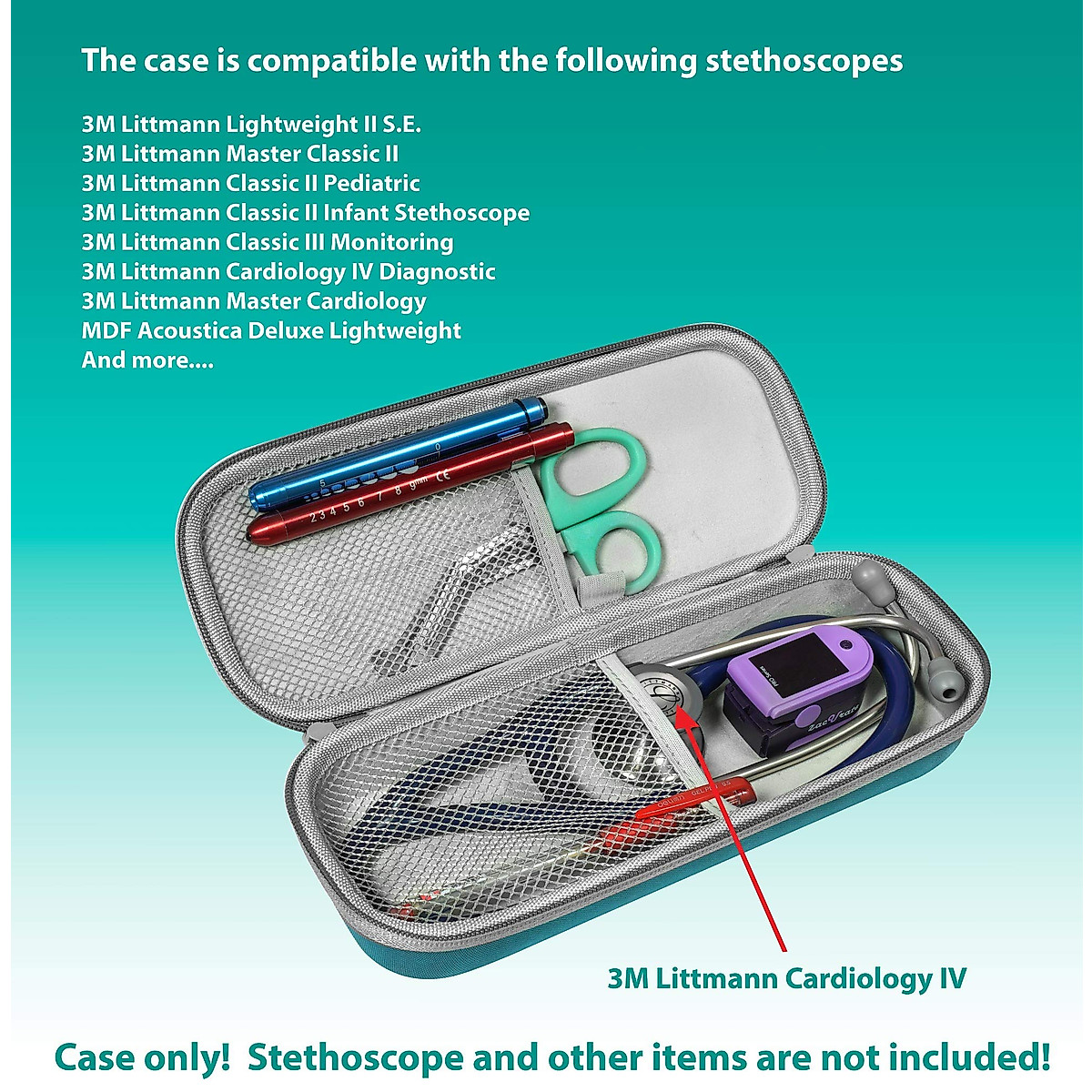 ButterFox Hard Stethoscope Case fits 3M Littmann Classic III, Lightweight II S.E, Cardiology IV Diagnostic, MDF Acoustica Deluxe Stethoscopes - 12 Colors (Black Hearts)