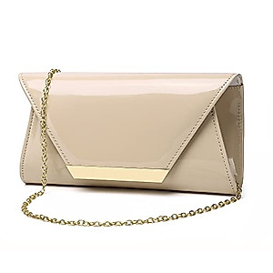 MUDUO Women Patent Leather Fashion Clutch Purses Evening Bag Handbag (NUDE)