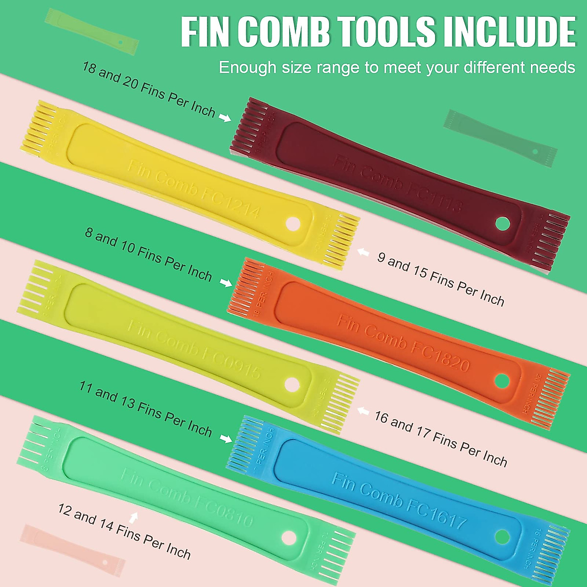 CHENGU 4 Pieces Air Conditioner Fin Cleaner Set 2 Different Fin Comb Condenser Fin Straightener 2 Pieces Coil Cleaning Brush Condenser Fin Comb Stainless Steel Radiator Repair Cleaning Tool Set