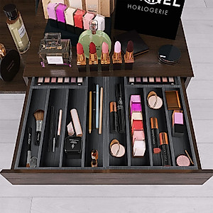 Ayiaren Kitchen Wood Utensil Tray Drawer Organizer, Wooden Cutlery Tray Silverware Drawer Divider 14.6"x9.5" Flatware Organizer Black Bamboo Silverware Tray Cutlery Utensil Holder for Drawer Tray