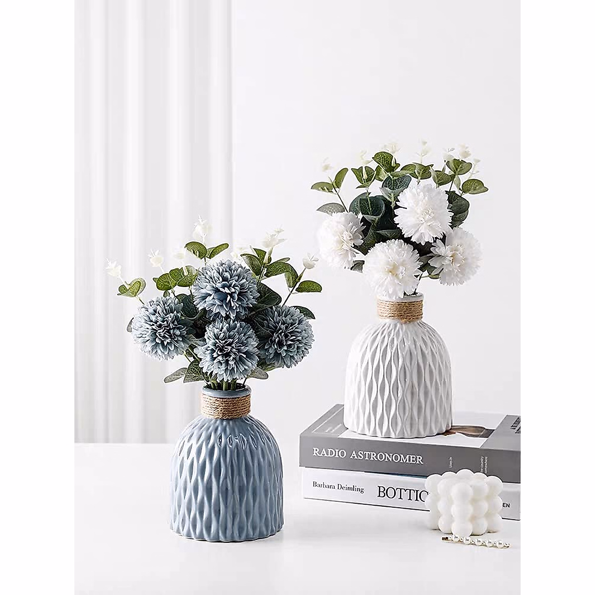 JGYQL Artificial Fake Flower Plants Silk Chrysanthemum Ball Hydrangea 15pcs Arrangements Wedding Bouquets Decor Home Kitchen Garden Party Table Floral Centerpieces (Deep Lake Blue)
