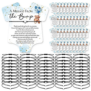 Chuangdi 50 Sets Baby Shower Bracelets Party Favors for Guests a Message from the Bump Adjustable Cute Heart Bracelets Thank You Card Bracelets for Gender Reveal Thank You Gifts(Blue)