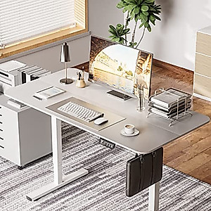 Furniwell Electric Height Adjustable Standing Desk Large Sit Stand up Desk Home Office Computer Desk 55 x 24 Inches Lift Table with T-Shaped Metal Bracket, White