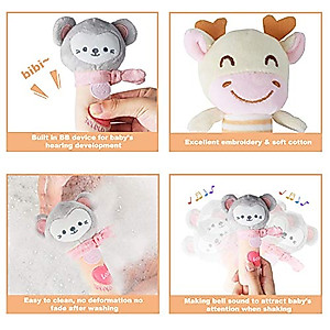 Funsland Baby Rattles Toys Soft Plush Hand Rattles Hand Grip Toys Stuffed Animal Rattles Shaker for 3 6 9 12 Months Infants Newborn 2 Pack