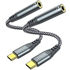 JXMOX USB Type C to 3.5mm Female Headphone Jack Adapter (2-Pack), USB C to Aux Audio Dongle Cable Cord Compatible with iPhone 15 Plus/15 Pro Max, Samsung Galaxy S24 S23 S22 S21 Ultra, Pixel, iPad Pro