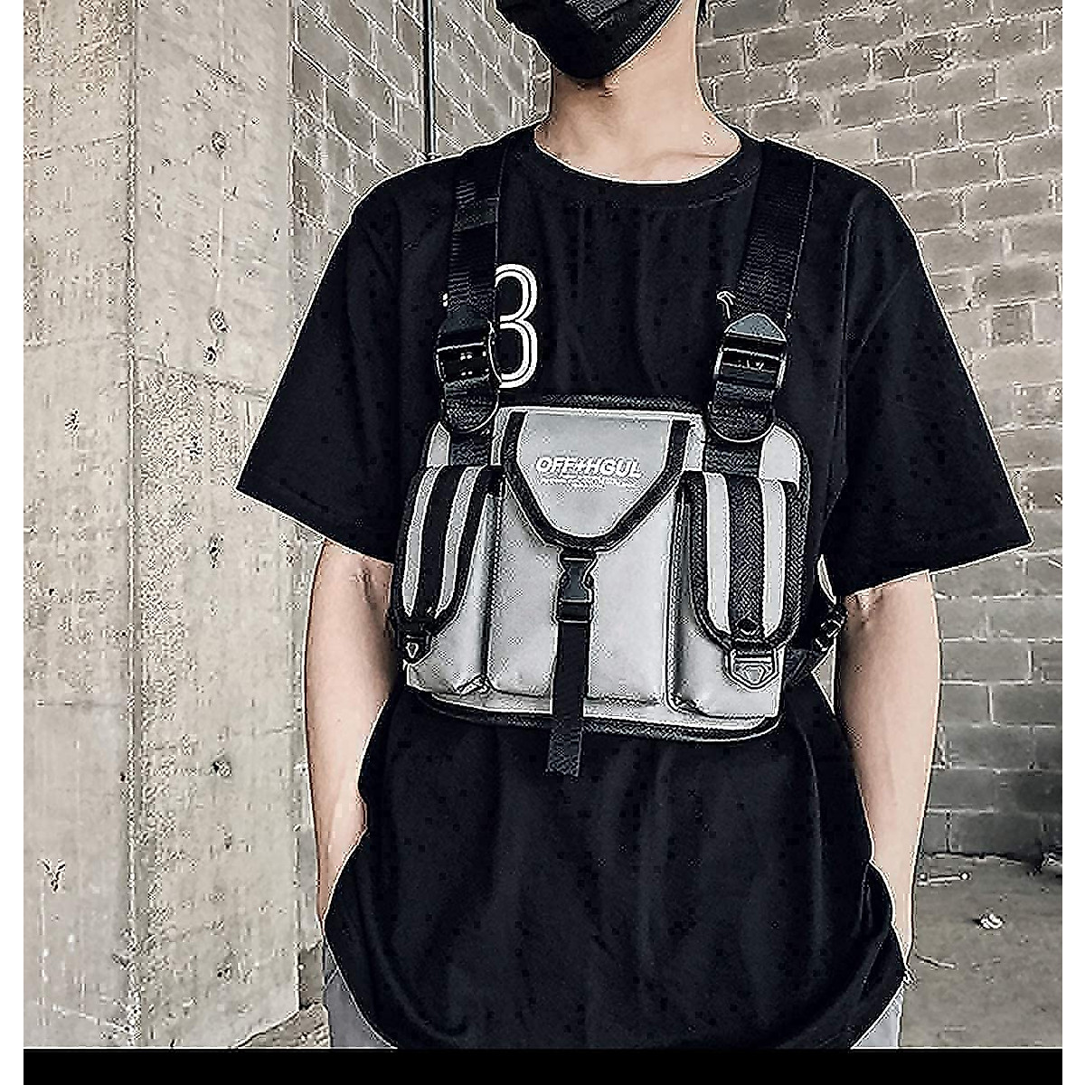 mosstyus Chest Front Bag Reflective Vest Radio Harness Adjustable Chest Rig Bag Pocket Pack Holster for Two Way Radio