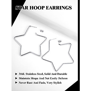 Star Hoop Earrings for Women Stainless Steel Geometric Earring Hoops Fashion Jewelry