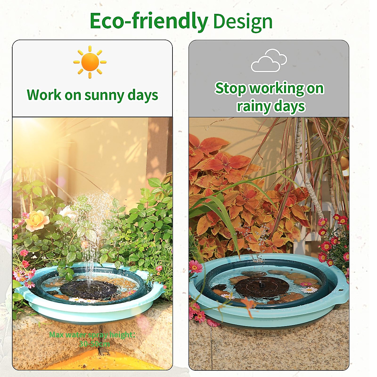 AMZtime 1.4W Solar Bird Bath Fountain with 4 Fixed Rods, Solar Fountain Pump with Upgraded Solar Panels, Solar Powered Floating Water Fountain Pump for Bird Bath, Ponds, Garden, Fish Tank and Outdoor