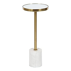 Kate and Laurel Hescott Modern Decorative Round Drink Table with Natural Marble Base and Mirrored Tabletop, 10x10x24, Gold