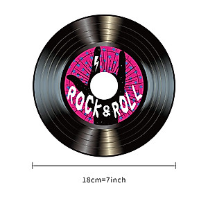 Boao 35 Pieces 7 Inch 1950's Rock and Roll Party Decorations Retro Aesthetic Records Signs for Wall Decor 50's Theme Party Decorations Music Party Supplies (50s Rock Party Decorations)