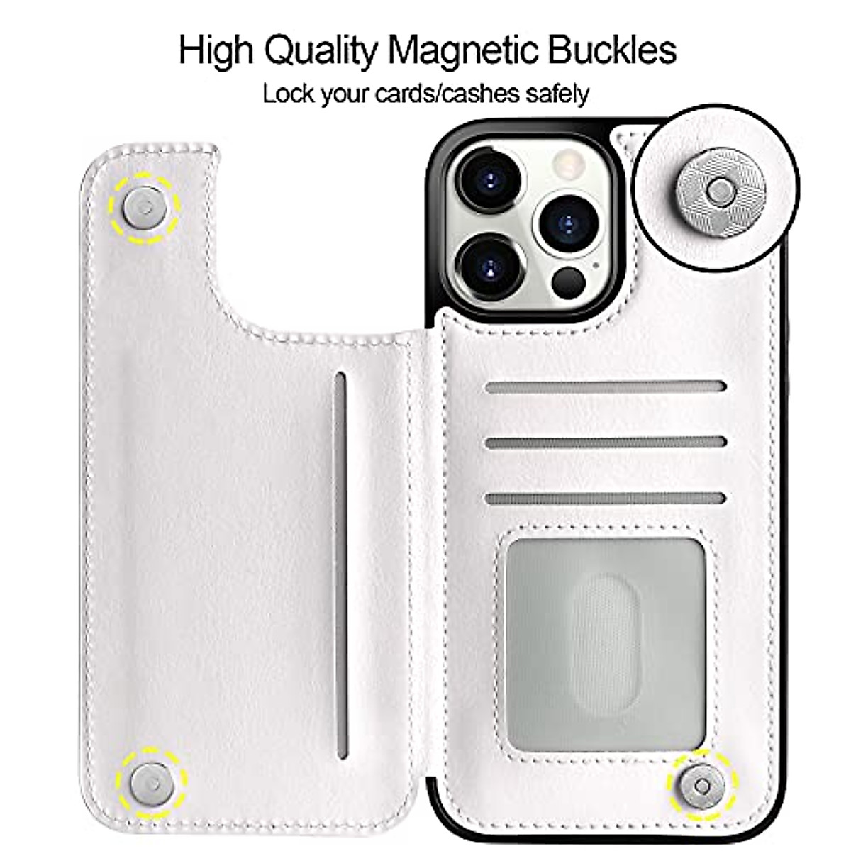 HianDier Wallet Case Compatible with iPhone 13 Pro MAX Case 5G 6.7-inch Slim Protective with Credit Card Slot Holder Flip Folio Soft PU Leather Magnetic Closure Cover, White
