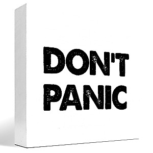 Don't Panic Wood Block Sign Desk Decor,Rustic Inspirational Wooden Box Plaque Sign Desk Decor for Home Bedroom Living Room Office Book Club Shelf Table Decor Decorations