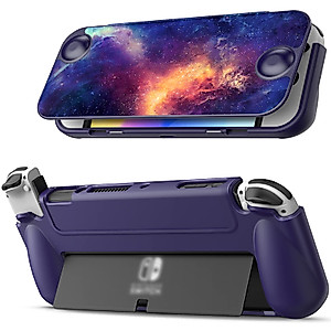 Fintie Flip Case for Nintendo Switch OLED Model - [Screen Safe] Slim Protective Soft TPU Shell with Magnetically Detachable Front Cover & Ergonomic Grip for Switch OLED Model 2021 (Galaxy)