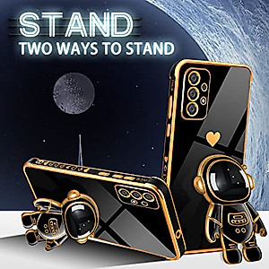 Buleens for Samsung Galaxy A32 5G Case with Astronaut Stand, Women Girls Galaxy A32 5G Cases, Girly Cute 6D Outer Space Heart Pattern Phone Cover for Samsung A32 5G 6.5 Inch Black