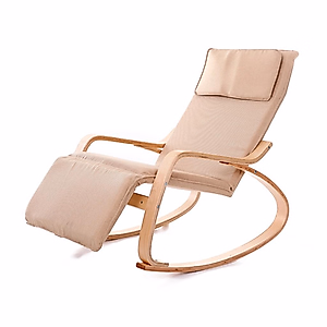 MOOTEK Single Rocker Chair, Adjustable Rocking Chair Lounge Chair, Recliner Chair with Adjustable Footrest, Multifunctional Rocking Chair, for Apartment/Living Room/Bedroom/Balcony/Courtyard