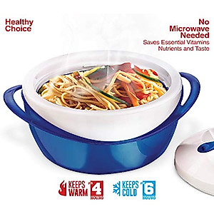 Pinnacle Large Insulated Casserole Dish with Lid 3.6 qt. Elegant Hot Pot Food Warmer/Cooler -Thermal Soup/Salad Serving Bowl Stainless Steel Hot Food Container–Best Gift Set for Moms –Holidays Blue