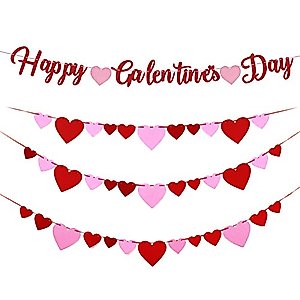 Galentine's Day Banner, Happy Galentines Day Garland Sign, Pink Red Heart Banners Decor Decoration Galentines Day Party Supplies