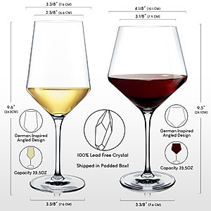 Mainstream Source White and Red Wine Glasses, Modern Renaissance Collection – Contemporary European Style Crystal Wine Glasses for Red Wine & White Wine (2 of Each, 4 Total)