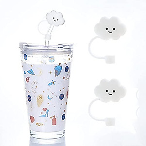 GOWXS Cloud Straw Tips Cover Food Grade Silicone Straw Tip Reusable Drinking Straw Covers Plugs, Lids Adorable Dust-Proof Straw Plugs for 6-8 mm Straws,Anti-dust (no inclue straw 2 pcs)