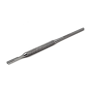 Scalpel Handle #3 Round Stainless Steel Knife, Blade Holder with Knurled Grip Fits Blades No 10-16 for Precise Cutting, Student Educational-Use Biology Labs, DIY Crafts, Model Making, Repairs + More
