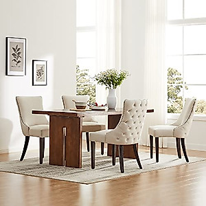 Watson & Whitely Upholstered Tufted Dining Chairs with High Back, Faux Leather Finish and Solid Wood Legs in Brushed Espresso, Set of 2, Saddle Brown