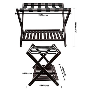 Purbambo Luggage Rack, Bamboo Folding Luggage Rack Suitcase Stand with Storage Shelf for Home Bedroom Guest Room - Brown