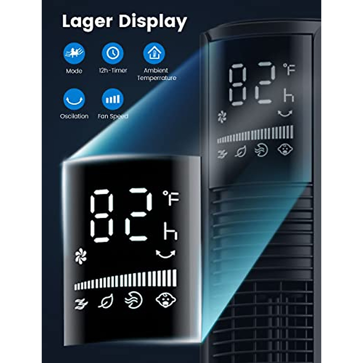 Tower Fan, 46" Oscillating Powerful Bladeless Floor Fan with remote, Quiet Cooling Fan with 4 Speeds and Modes, Built-in 12H Timer LED Display, Portable Stand Fan for Home Bedroom and office Use