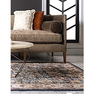 Unique Loom Utopia Collection Traditional Classic Vintage Inspired Area Rug with Warm Hues, 8 x 10 ft, Navy Blue/Beige