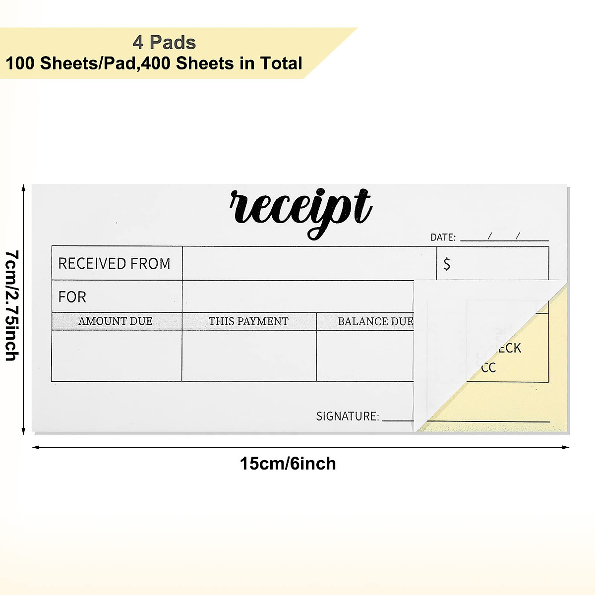 Spakon 4 Pieces Receipt Books Carbonless Pocket Size Receipt Book with Copies 6 x 2.8 Inch Carbon Copy Notepad Carbonless Copy Invoice Book Carbon Receipt Booklet for Boutique Business Supplies