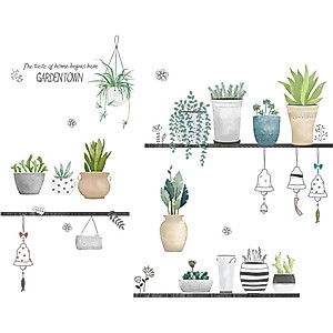 Green Pot Plants Leaves Wall Decals Wall Stickers for Bedroom Leaf Wall Mural as Wall Decor for Living Room | 90cm x 180cm Removable Stickers for Home Walls Decoration as Housewarming Birthday Gift