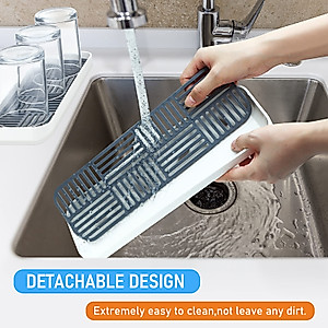 Youyole 3 Pcs Kitchen Soap Tray Sink, Double Layer Sink Organizer Dish and Sponge Holder with Detachable Drain for Dispenser Counter Bathroom Accessories Storage, Gray White, 11.81 x 3.94 1.18 inches
