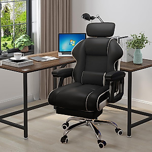 XUEGW Executive Computer Chair Home Office Desk Chair,Adjustable Angle, Ergonomic Adjustable Height PU Leather Chairs with Cushions Armrest for Long Time Seating-High Office Chair with Footrest