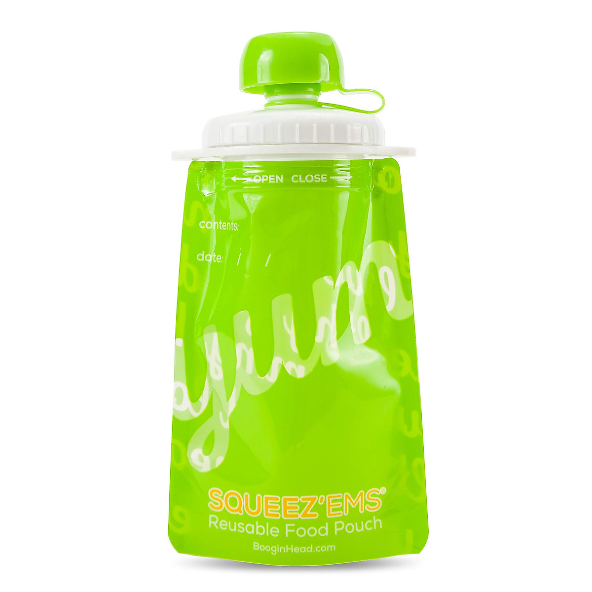 BooginHead Baby Toddler Squeez'Ems Puree Pouches, Dishwasher safe YUM! Green/White