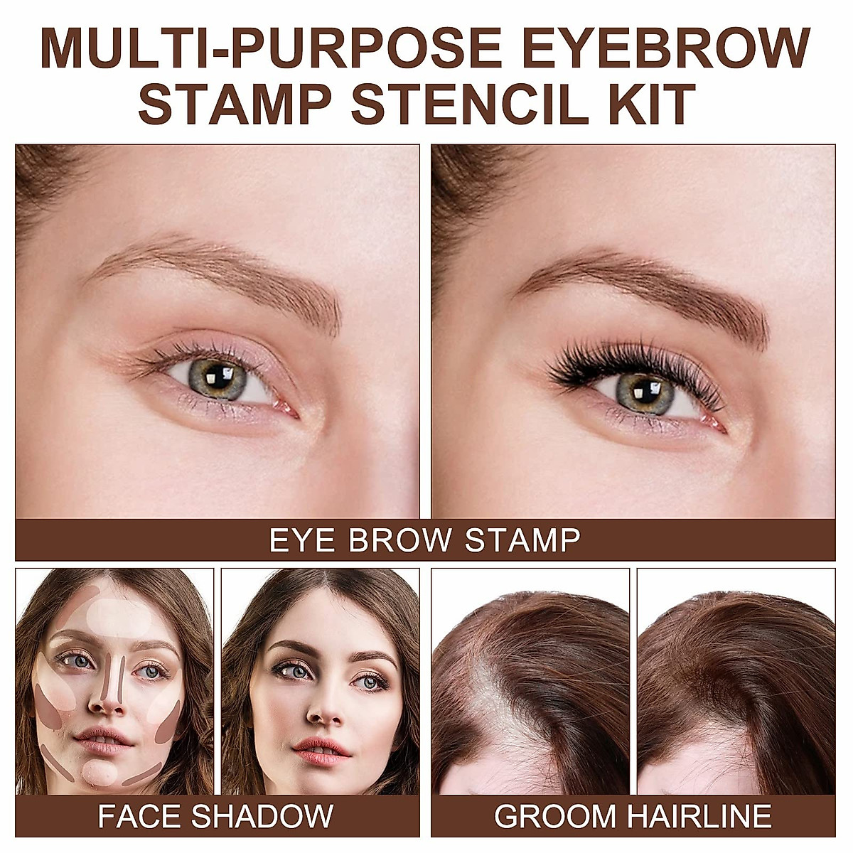 Eyebrow Stamp and Eyebrow Stencil Kit, Long Lasting Brow Stamp Kit for Perfect Eyebrow Makeup, Easy to Use, 10 Reusable Eye Brow Stencil Kit for Women Beginners (Medium Brown)