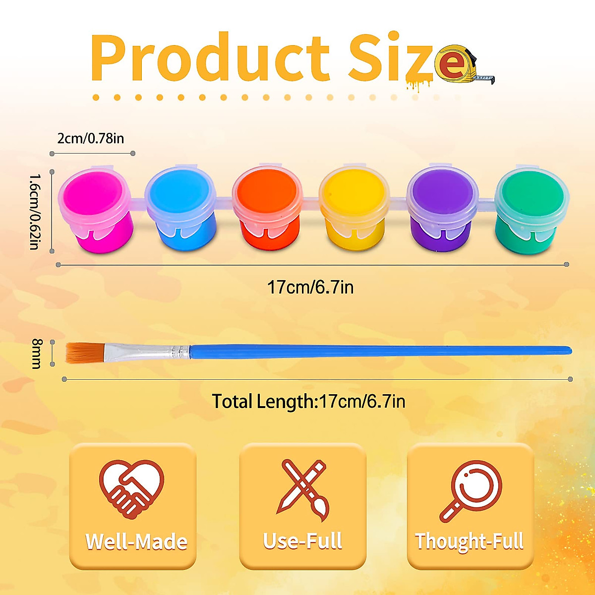 Acrylic Paint Set,48 Paint Pots in 6 Colors,Set of 8 Washable Paint Sets,Acrylic Paint Strips with 8 Pcs Paintbrushes,Craft Paint Sets for Kids & Adults,Camps,Schools and Clubs