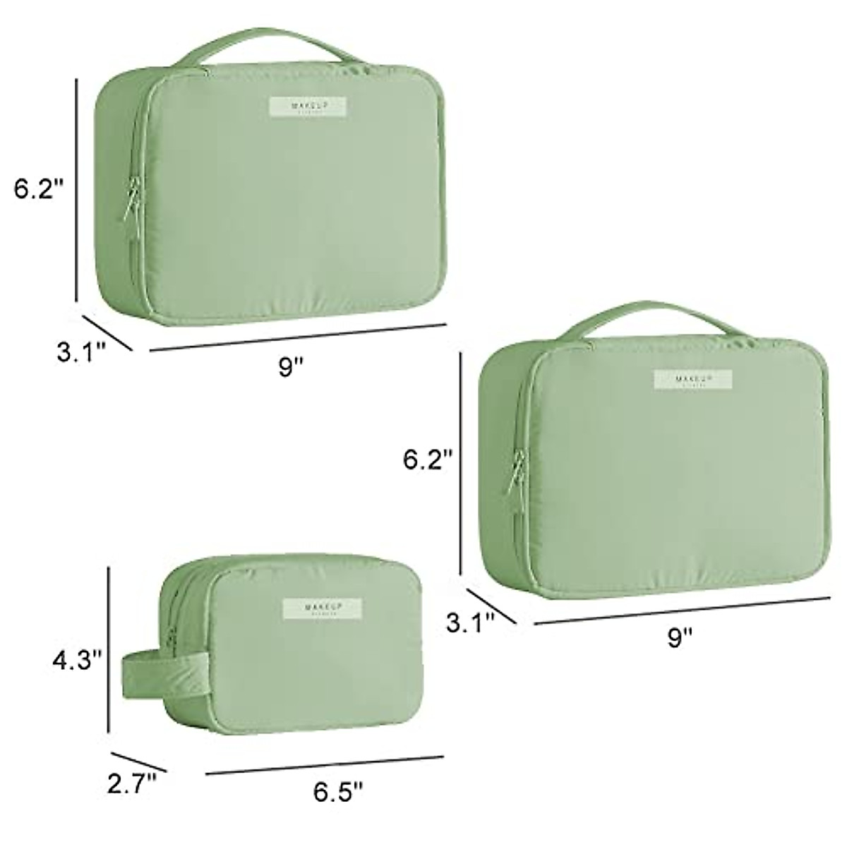 Didida 3 Pcs Makeup Bag Waterproof Cosmetic Bag for Women Travel Toiletry Bag Large Travel Makeup Case Multifunction Organizer Make Up Bag Brush Bags Reusable Toiletry Bag for Girls,green