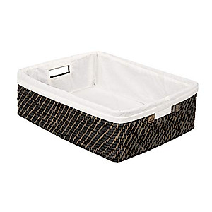 KOUBOO Rattan Shelf Basket with Liner, Black Wash
