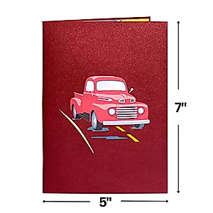 Paper Love Classic Red Truck Pop Up Card, For Father's Day, Birthday, All Occasion, Dad, Husband, Son - Handmade - 5" x 7" Cover - Includes Envelope and Note Tag