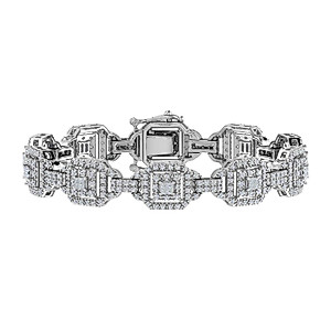 FINEROCK 2 Carat Round and Princess Cut Diamond Link Bracelet in 925 Sterling Silver (7 Inch)