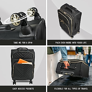 Kenneth Cole REACTION Chelsea Chevron Quilted Luggage, Black, 3-Piece Set (20"/24"/28")